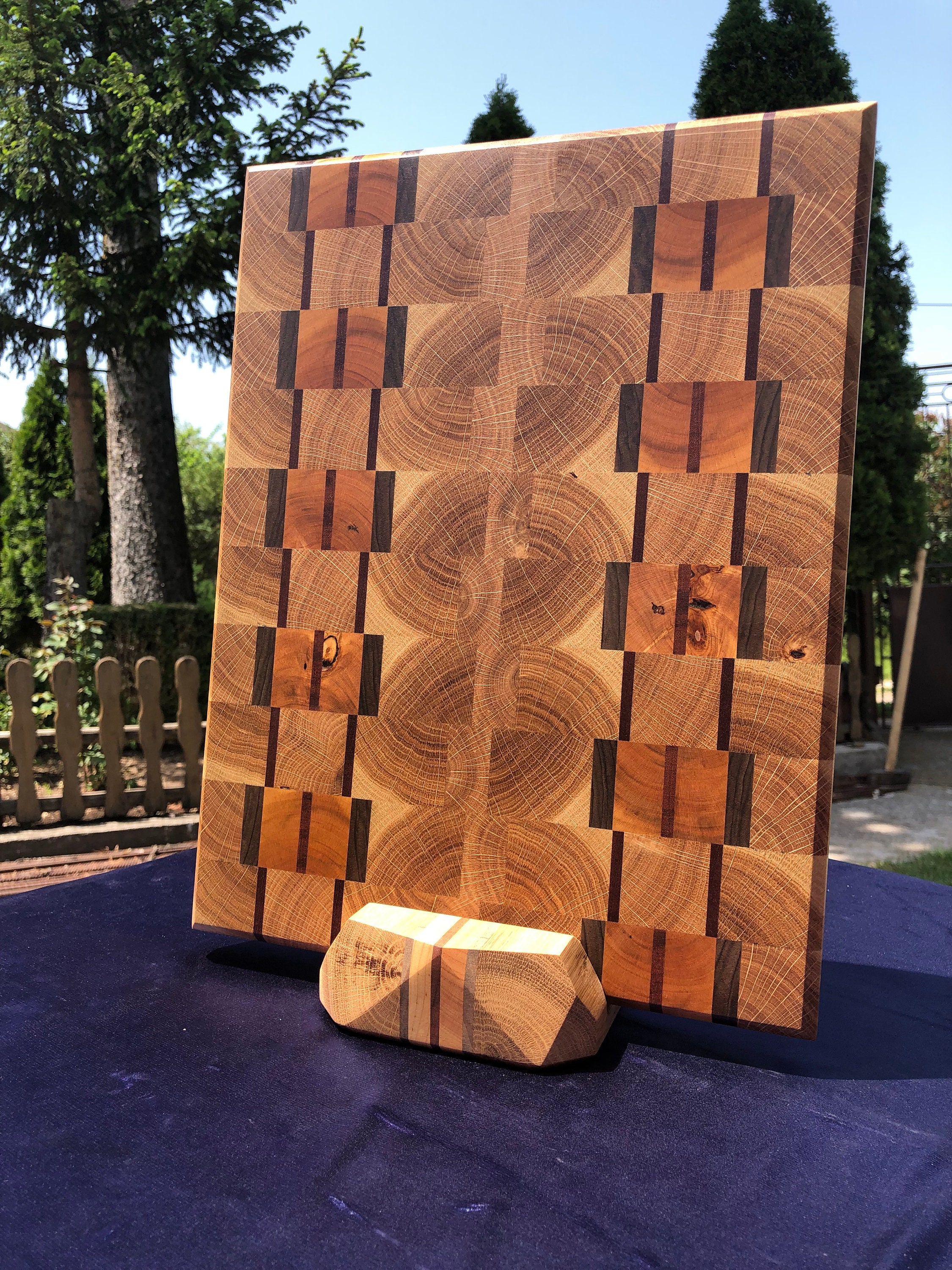 Designer End Grain Cutting Board With Matching Stand - Etsy