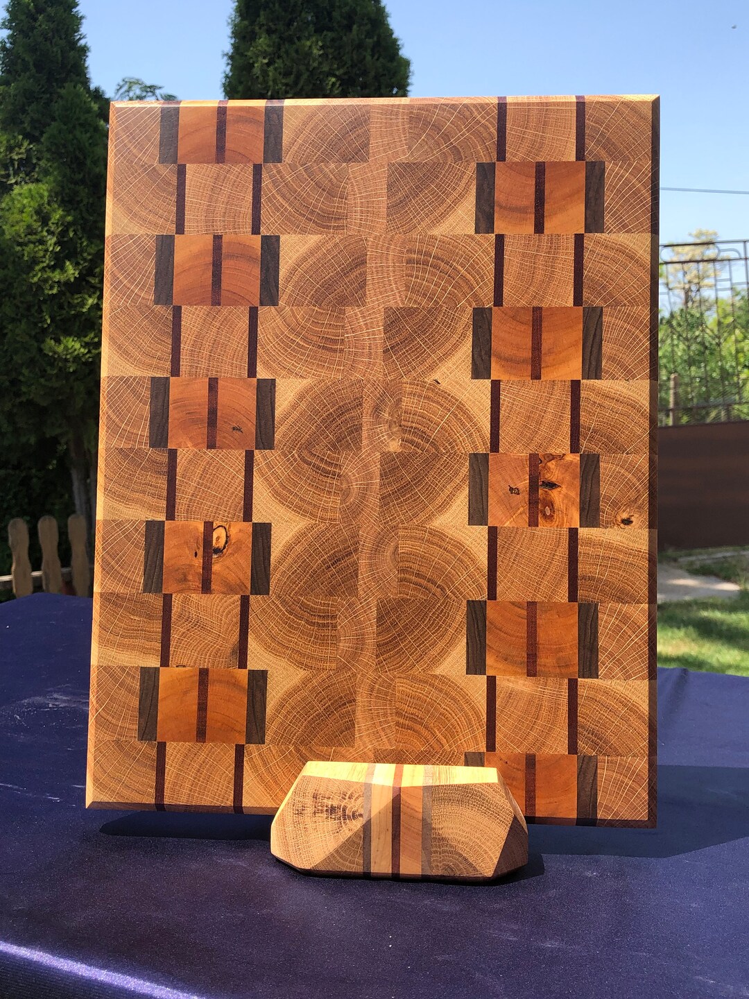 Designer End Grain Cutting Board With Matching Stand - Etsy