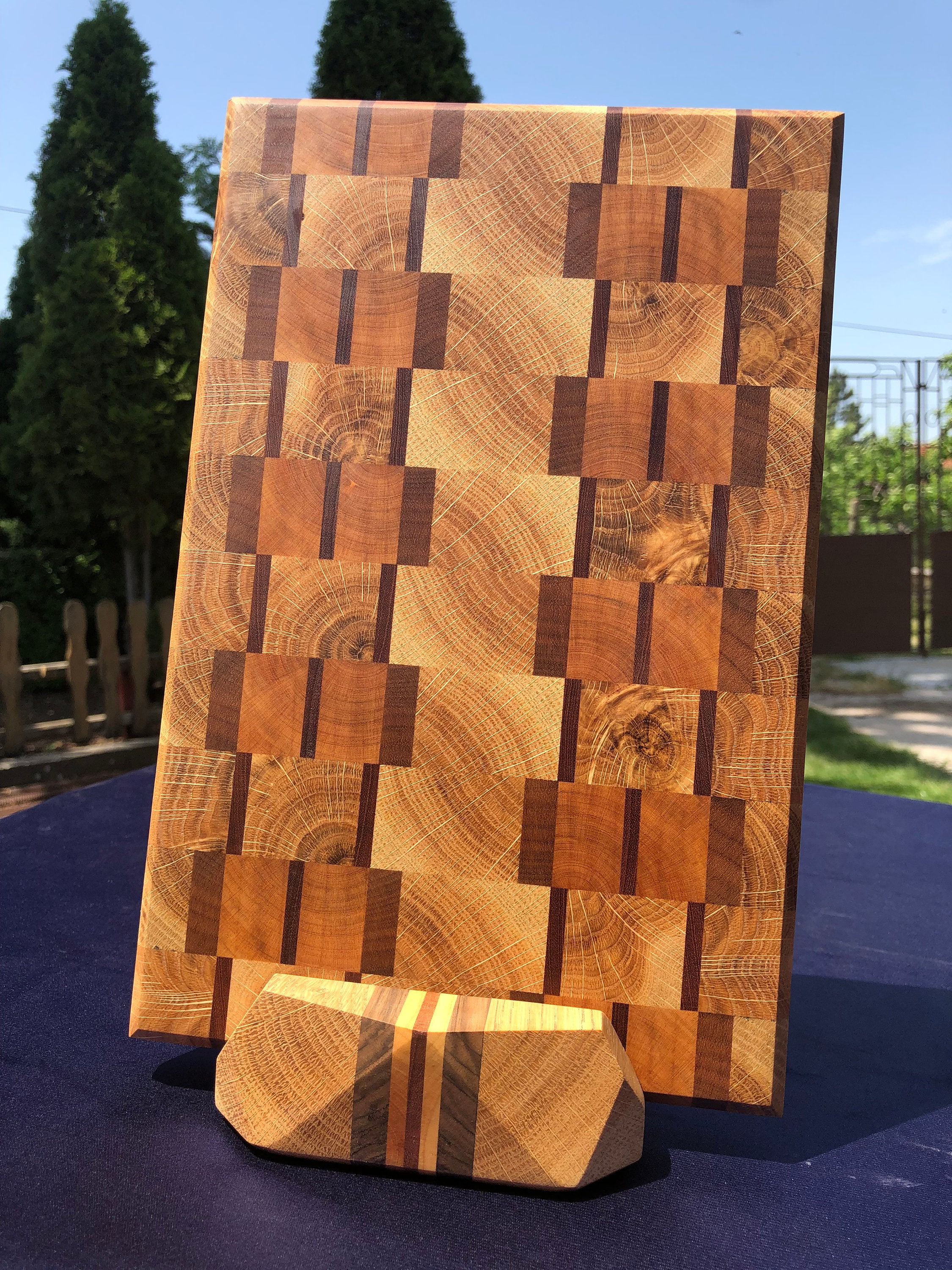 Designer End Grain Cutting Board With Matching Stand - Etsy