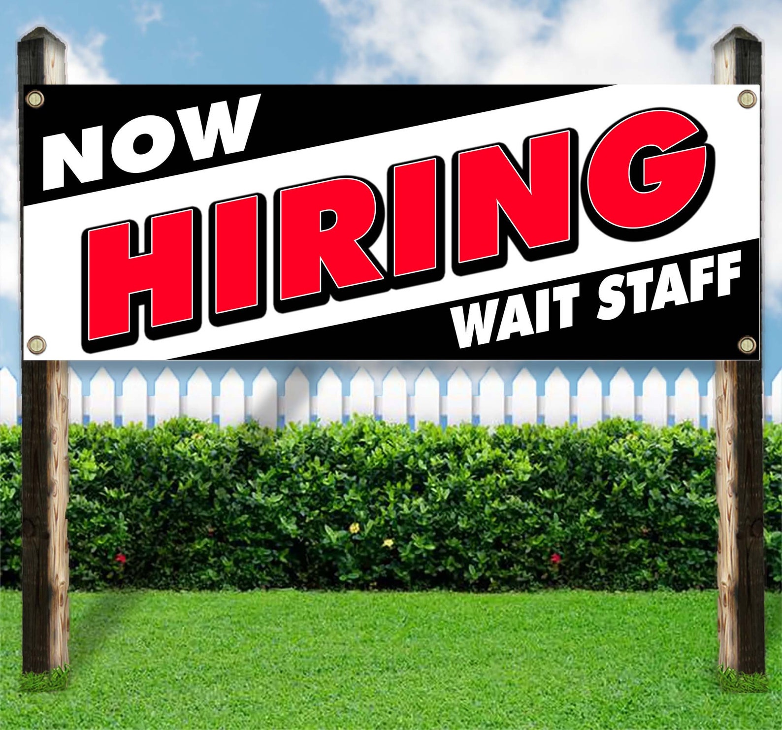 Now Hiring Wait Staff Banner, 13 Oz Premium Heavy Weight Vinyl Banner ...