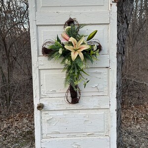 Spring Cross Wreath for Front Door, Cross Wreath, Summer Wreath, Easter Door Wreath, Wreath Door ...