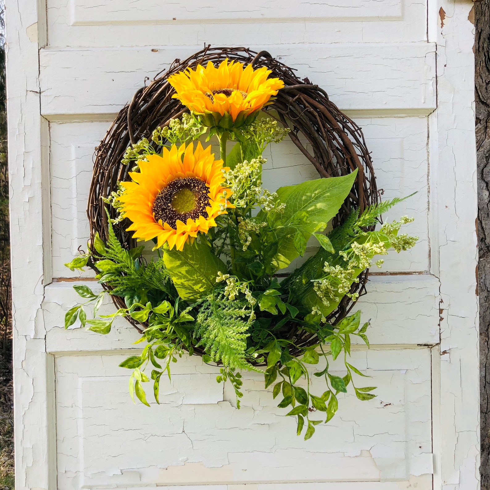 Sunflower Wreath for Front Door, Grapevine Sunflower Decor, Spring ...