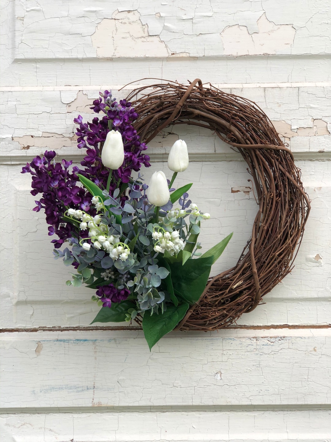 Spring Wreath, Spring to Summer Wreath, Unique Lilac Tulip Wreath ...