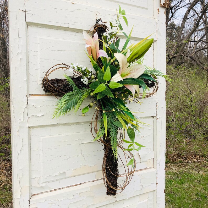 Spring Cross Wreath for Front Door Cross Wreath Summer | Etsy
