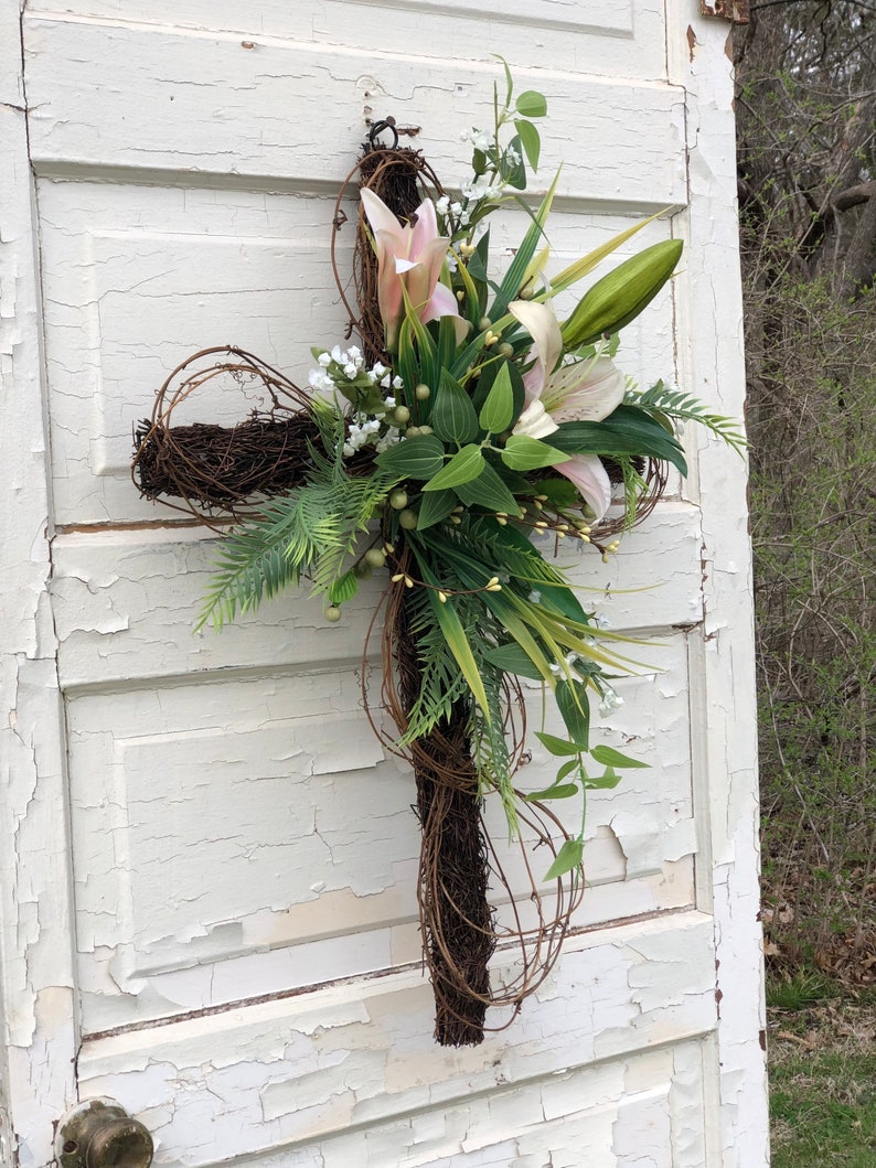 Spring Cross Wreath for Front Door Cross Wreath Summer | Etsy