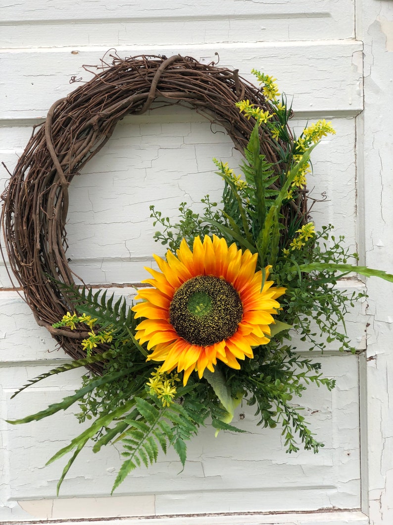 Single Sunflower Wreath for Front Door Door Decor Summer - Etsy