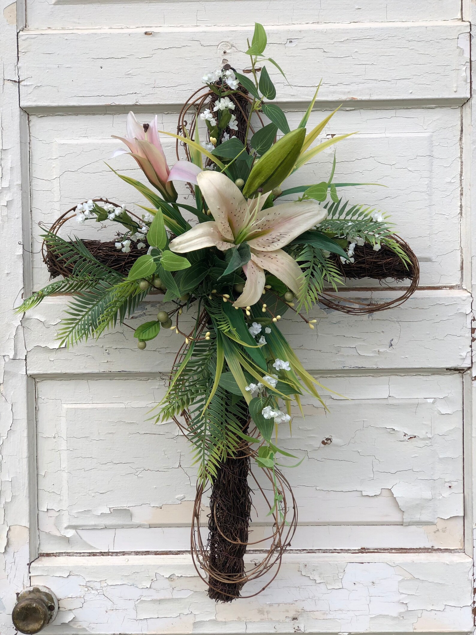 Spring Cross Wreath for Front Door Cross Wreath Summer | Etsy