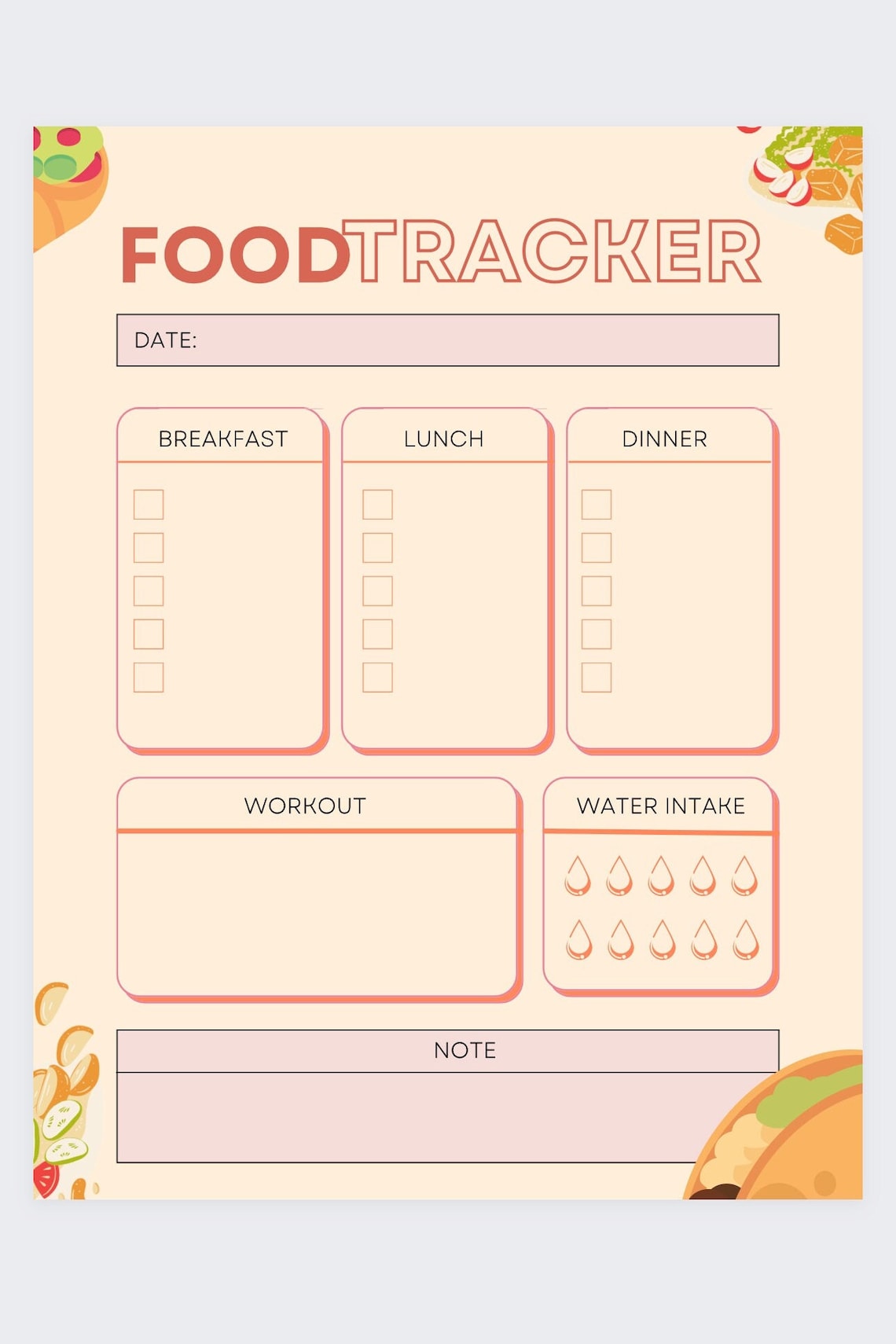 Food Tracker Download, Daily Food Tracker, Download,printable - Etsy