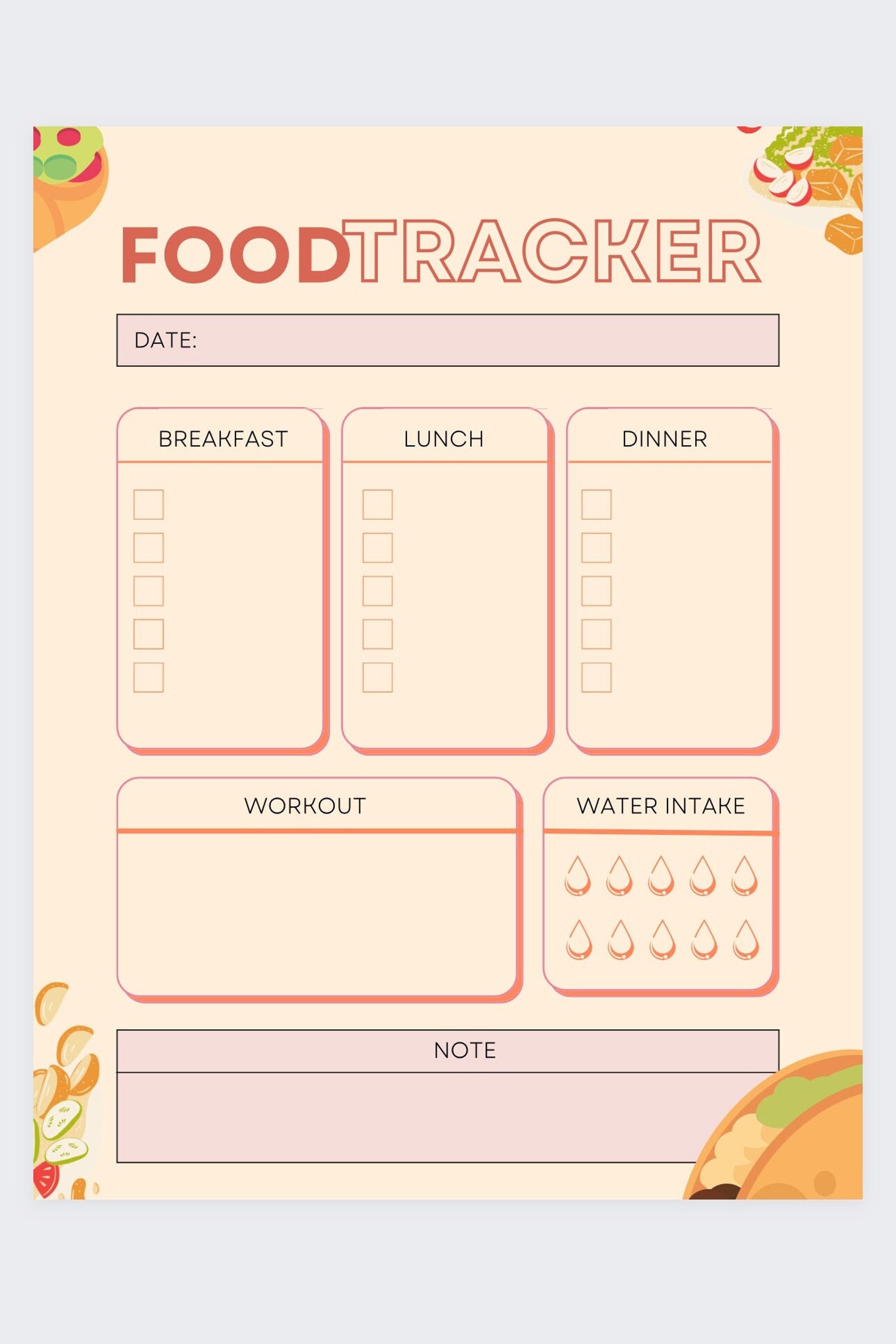 Food Tracker Download, Daily Food Tracker, Download,printable - Etsy