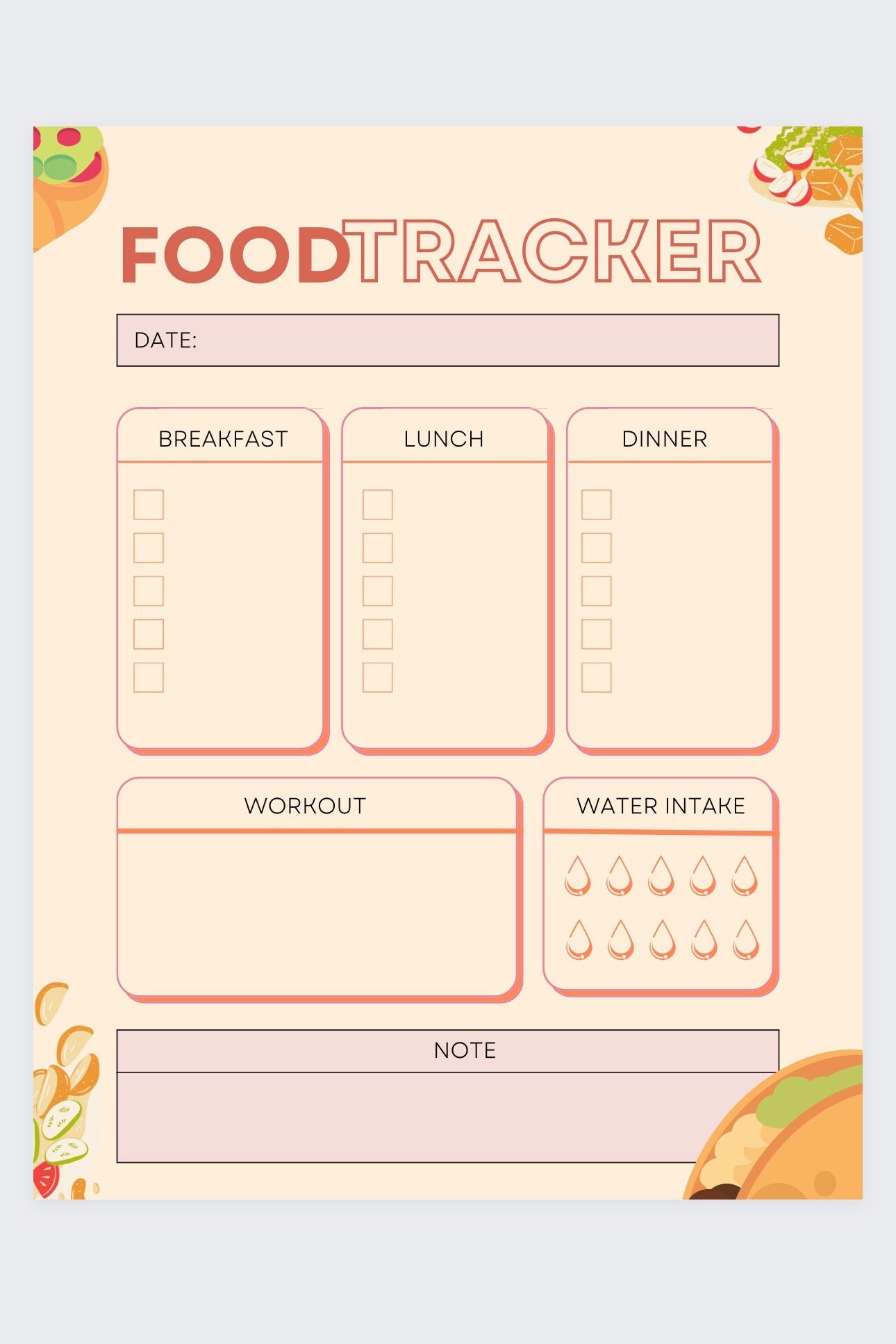 Food Tracker Download, Daily Food Tracker, Download,printable - Etsy