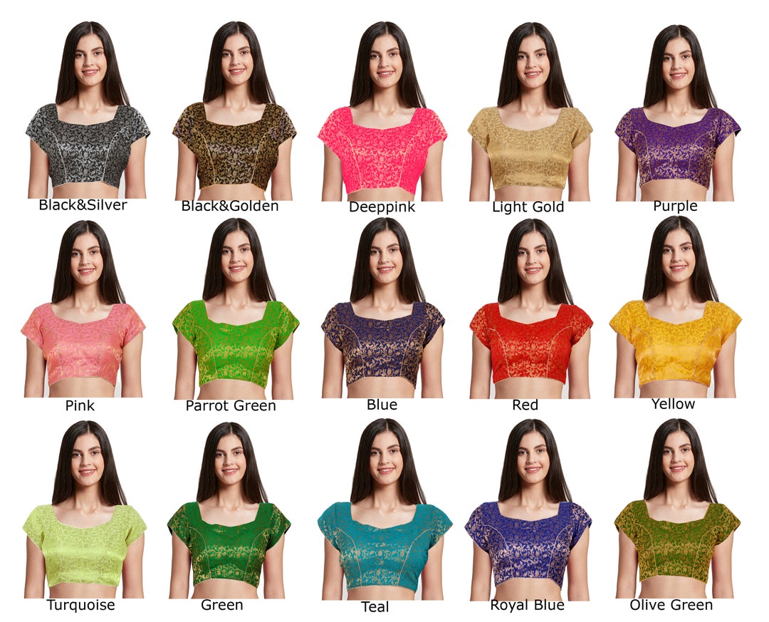 Readymade Saree Blouse Short Short Sleeve Brocade Blouse for Saree From ...