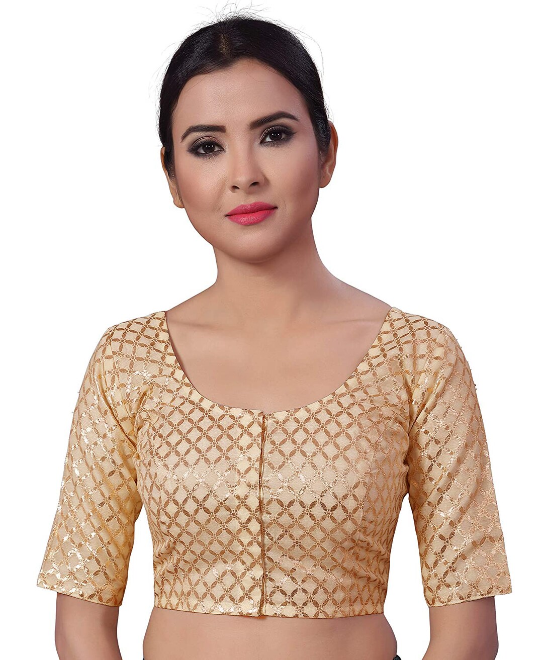Light Gold Brocade Saree Blouse, Elbow Length Sleeve - Etsy