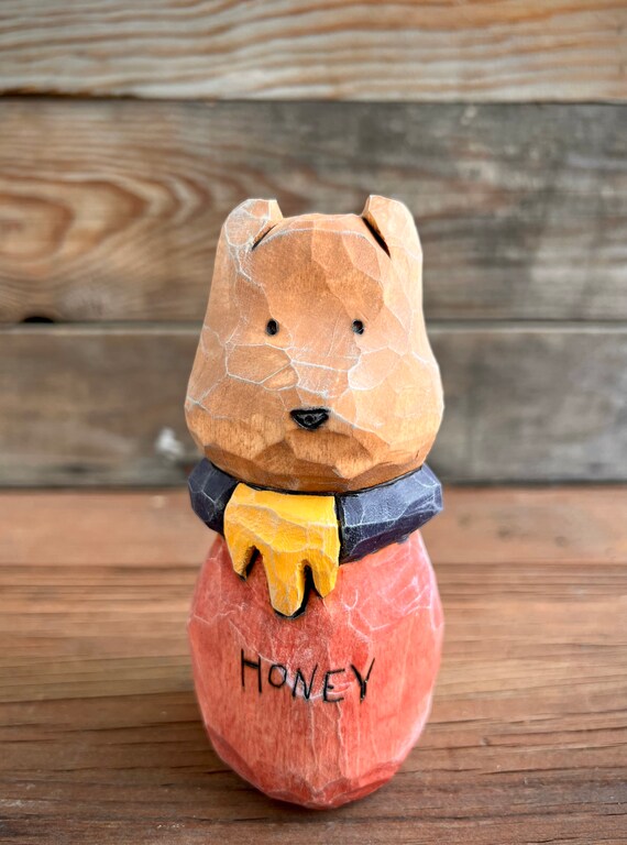 Wood Carving Hand Carved Honey Pot Bear - Etsy