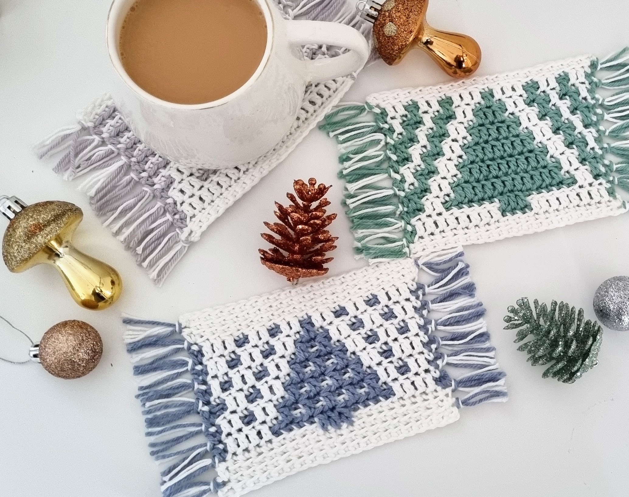 Crochet Pattern Mosaic Coaster, Two Christmas Tree Crochet Mug Rug ...