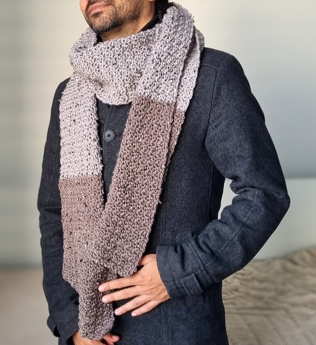 CROCHET PATTERN, Crochet Men's Scarf Pattern, Tweed Crochet Scarf, Men ...