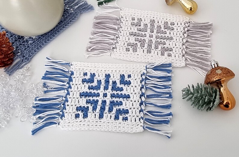 Crochet Pattern Mosaic Coaster Snowflake Crochet Mug Rug - Etsy