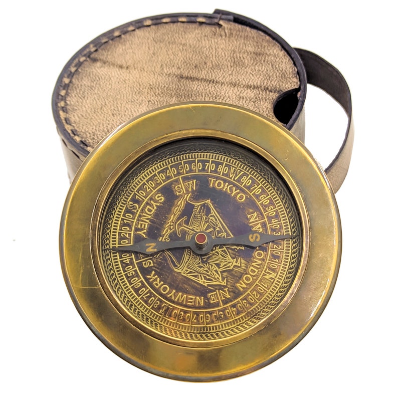 Brass Nautical Desktop Compass With Magnifying Glass Compass Back Side ...