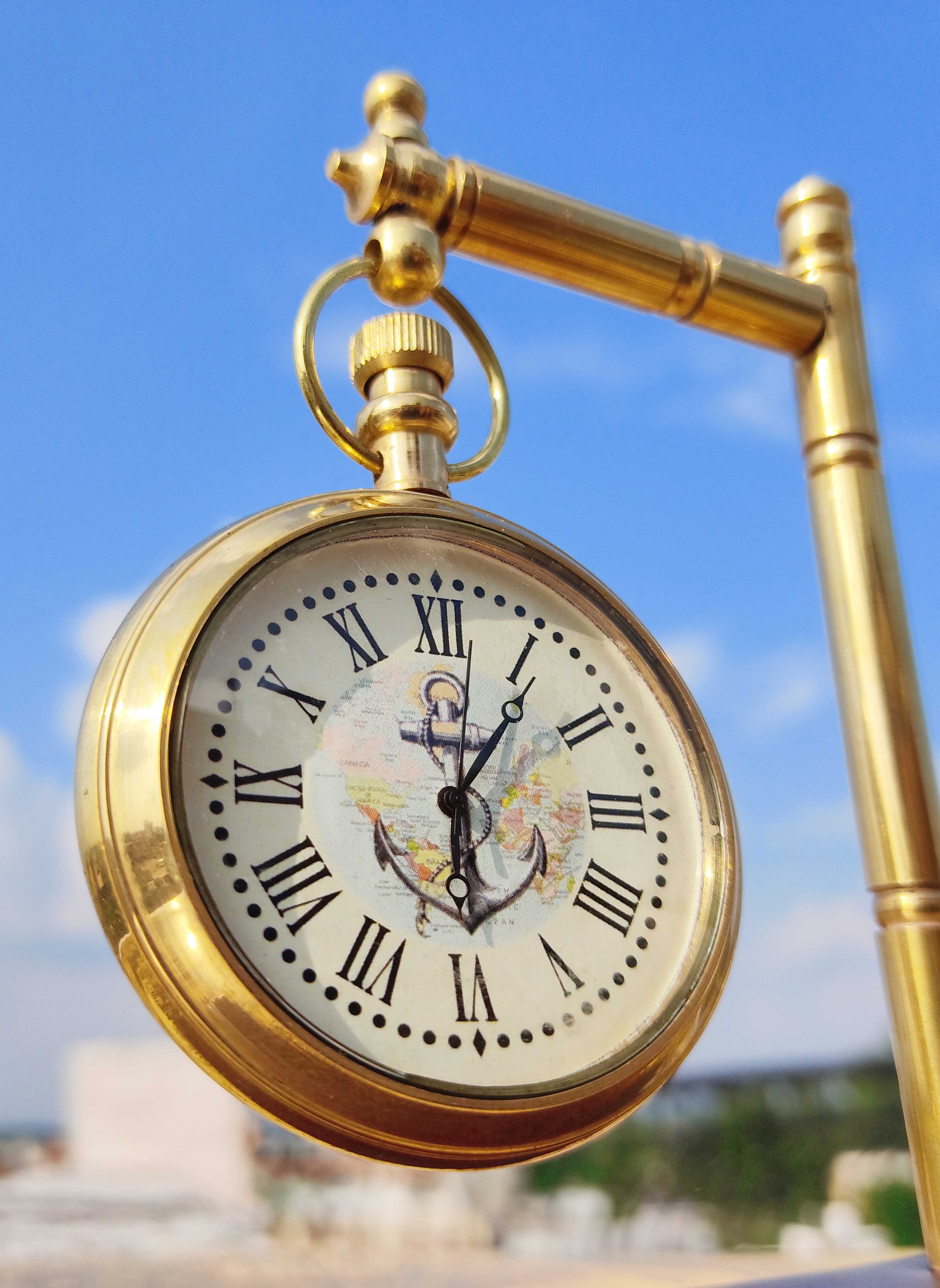 Brass Desk Clock With Wooden Base Desk Clock, Table Clock, Antique ...