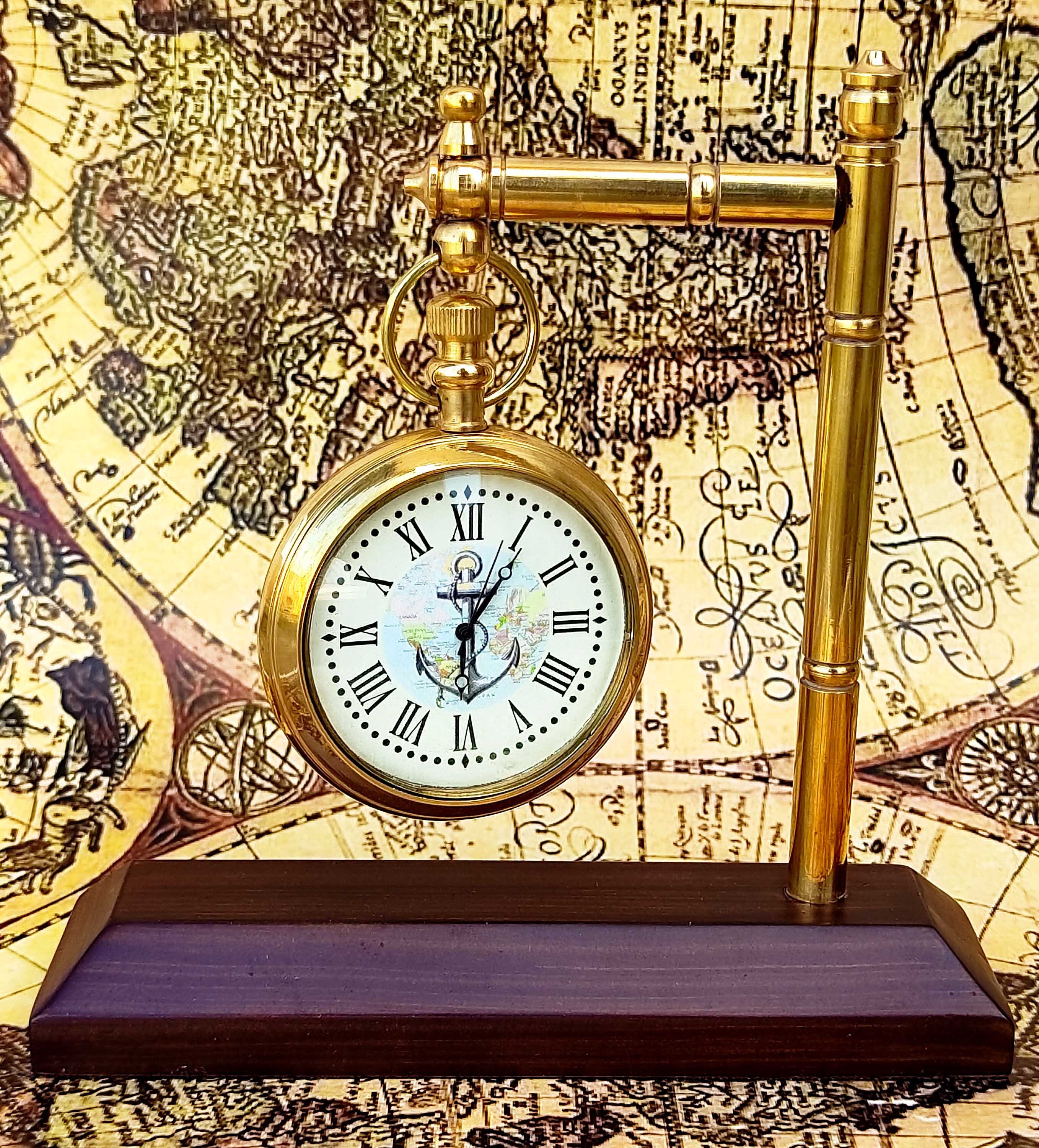 Brass Desk Clock With Wooden Base Desk Clock, Table Clock, Antique ...