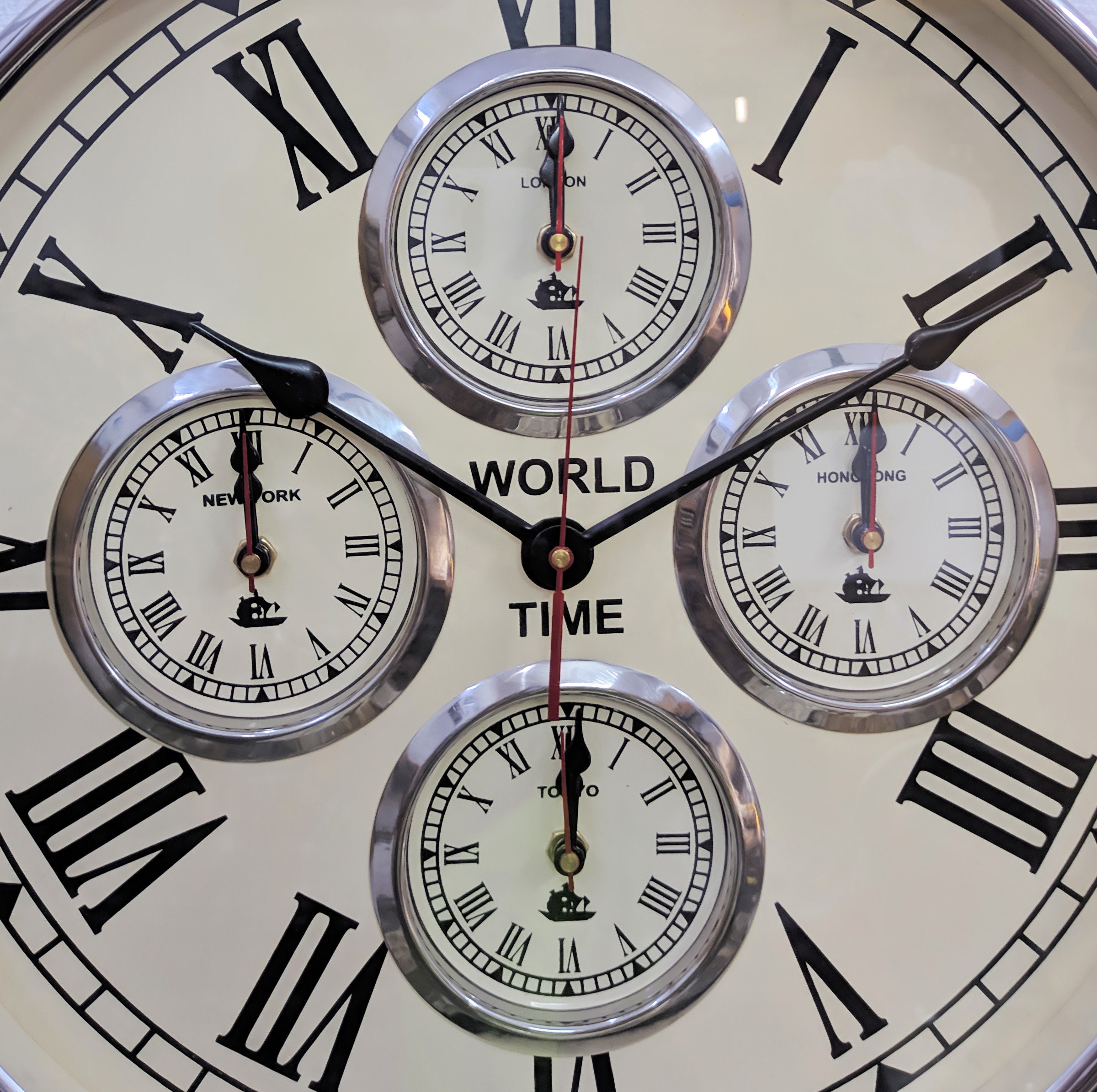 Round Large Metal World Timer Wall Clock With 5 Country Time Home Decor ...