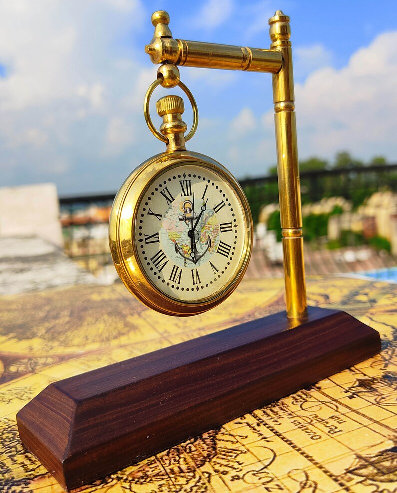 Brass Desk Clock With Wooden Base Desk Clock Table Clock - Etsy
