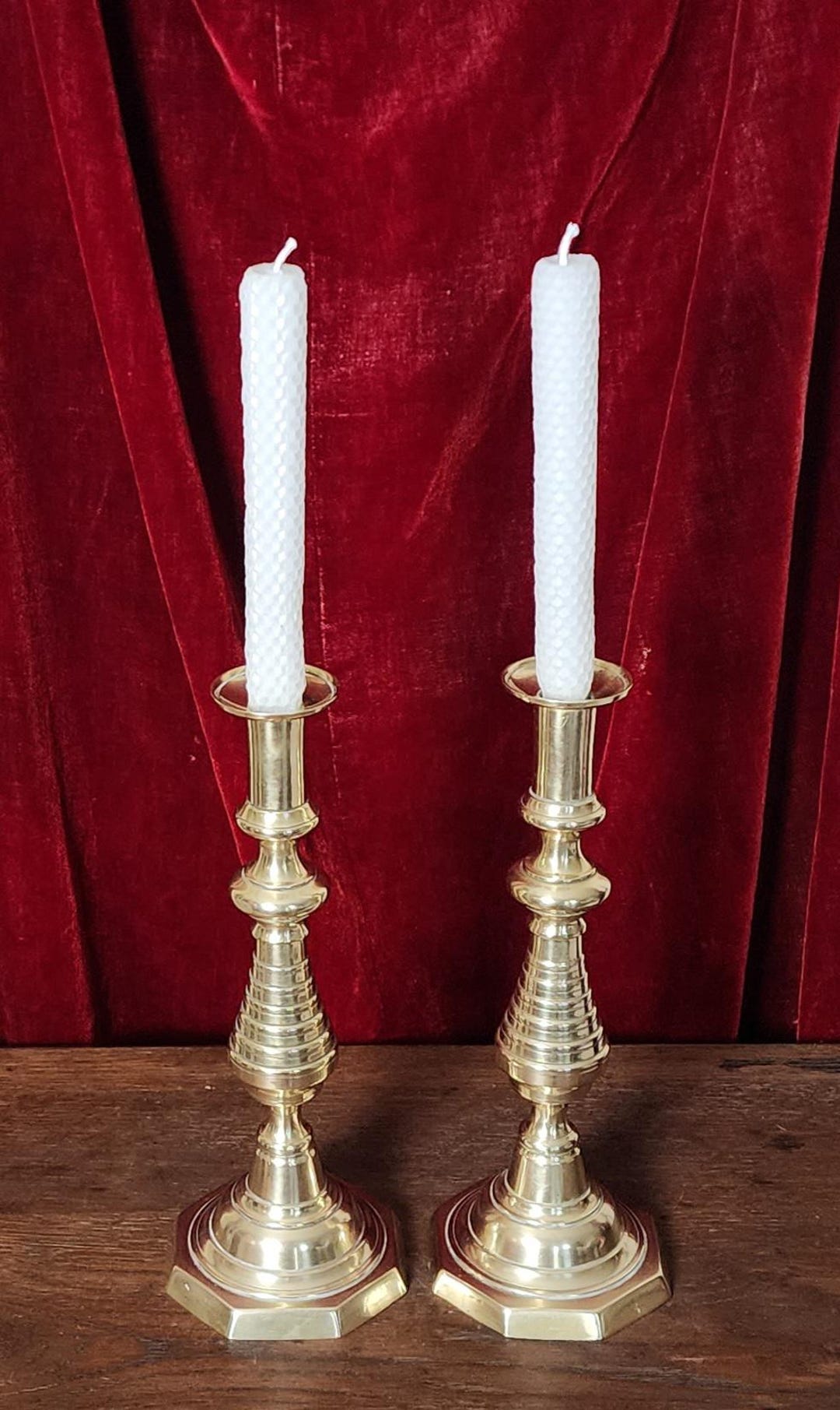 Victorian Brass Candlesticks: Elegant Octagonal Base, 1880s Pair - Etsy