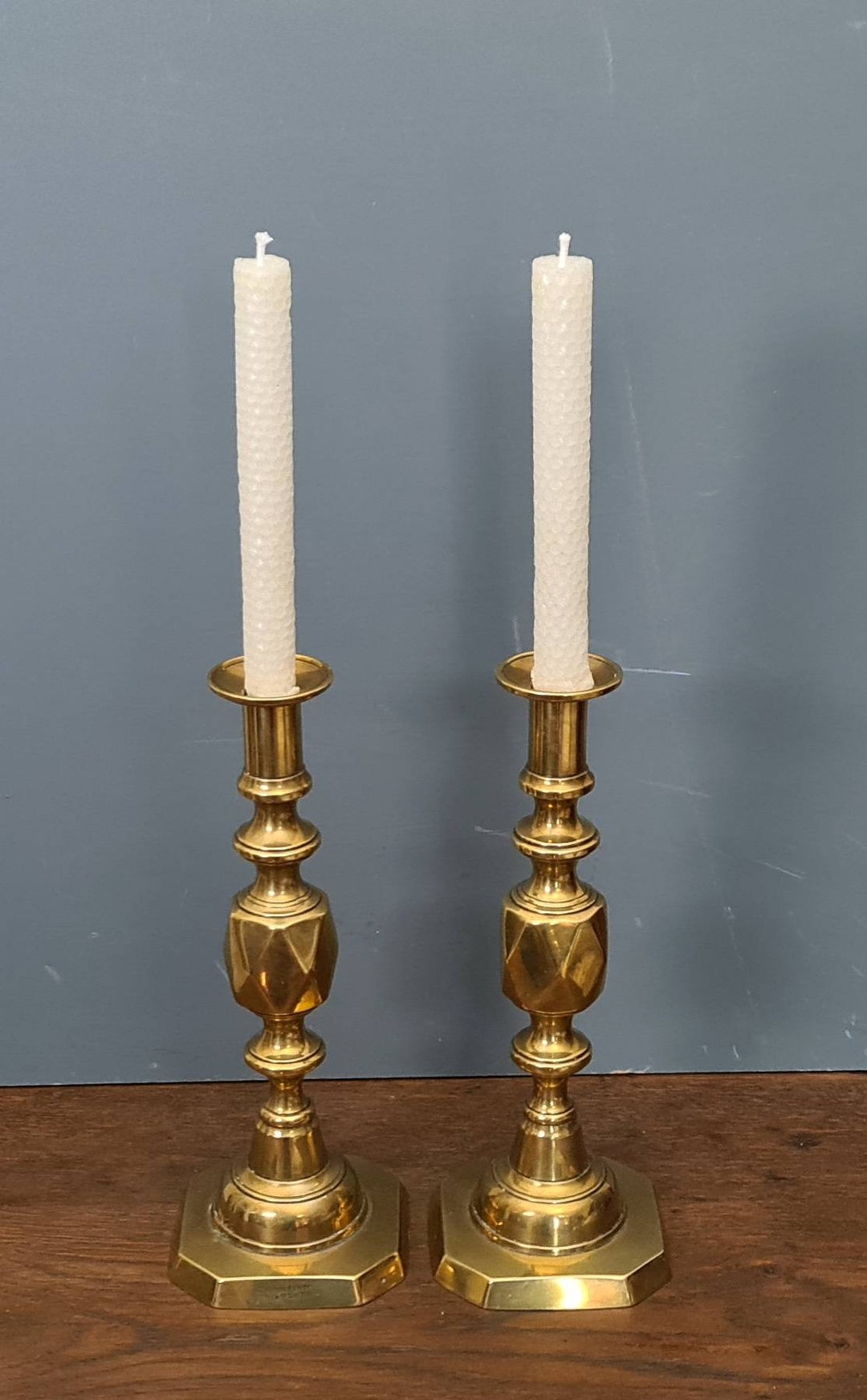 1897 Pair of VICTORIAN 'queen of Diamonds' Brass Square Base ...