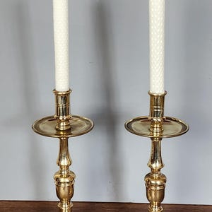 1950s A Pair of Tall High-quality Brass Candlesticks With Round Bases ...