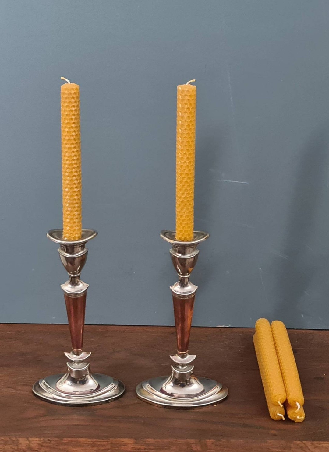 1950s GEORGIAN Style Pair of Silver Plated and Copper Candlesticks - Etsy