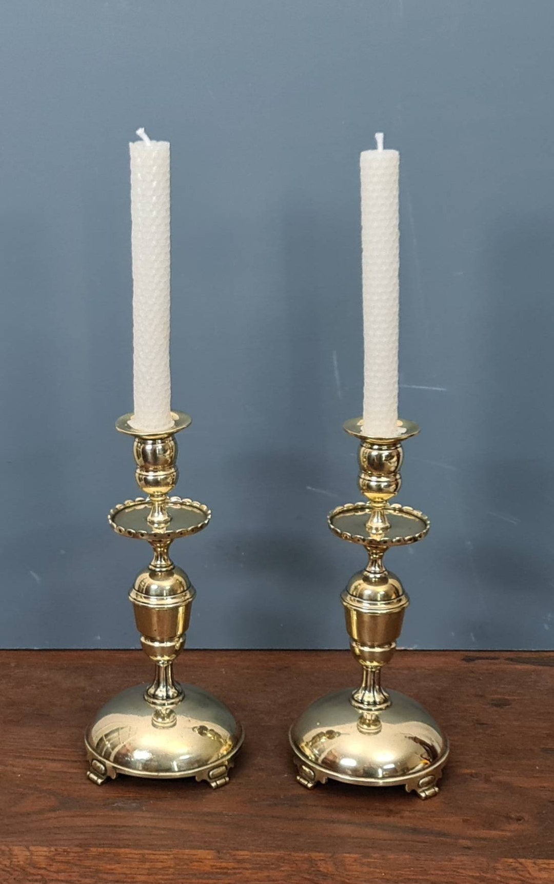 Victorian Brass Candlesticks Pair – Ecclesiastical Style, United ...