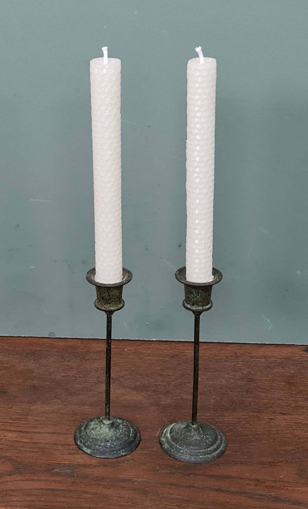 2000s Pair of Antiqued VERDIGRIS Metal Candlesticks - Etsy