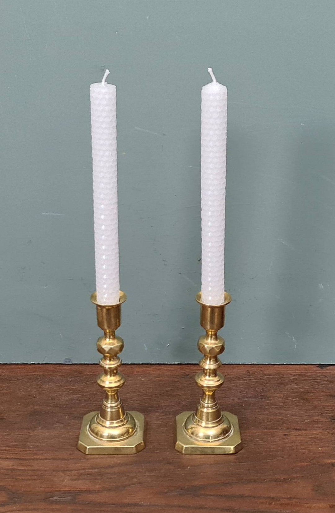 1890s Pair of VICTORIAN Solid Brass Square Base Candlesticks - Etsy