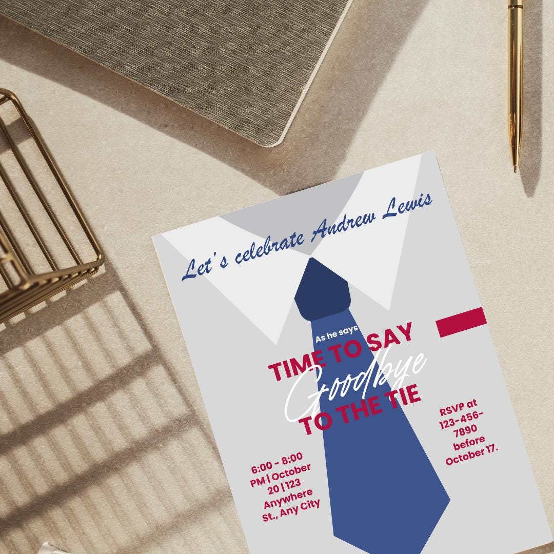 Retirement Party Invitation: Goodbye to the Tie, Editable Canva ...