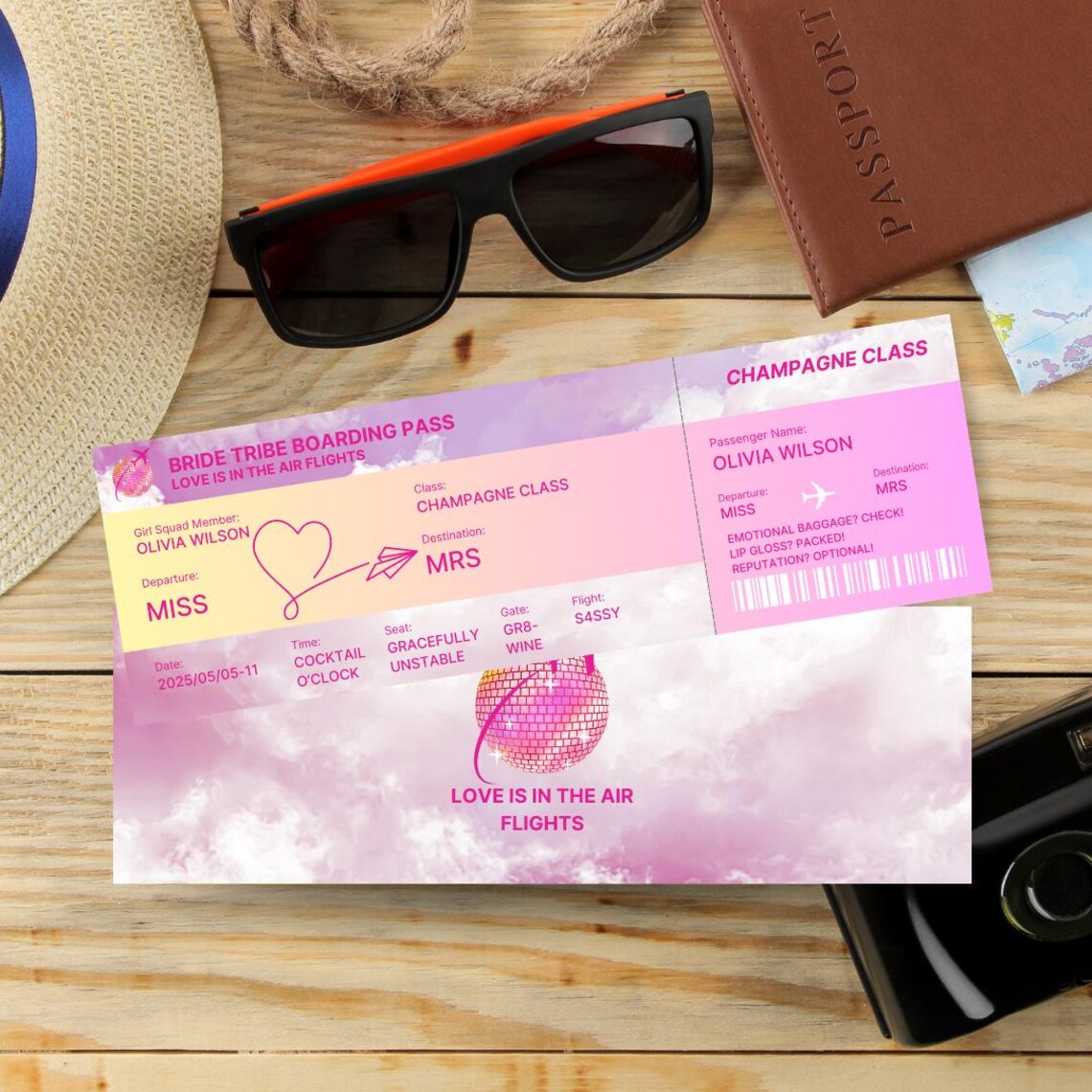 Hen Party Boarding Pass Template: Pink Bachelorette Invite (digital ...