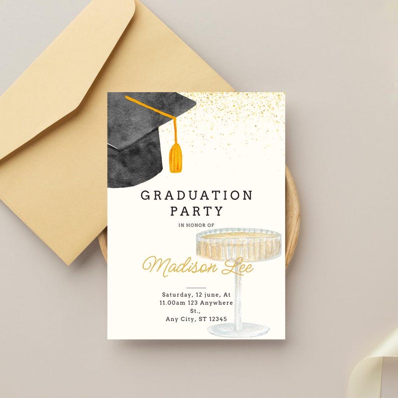 Watercolour Graduation Invitation – Digital Download + FREE Matching ...