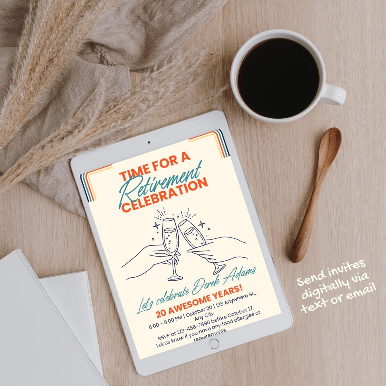 Retro Retirement Party Invitation: Cheersing Champagne (digital ...