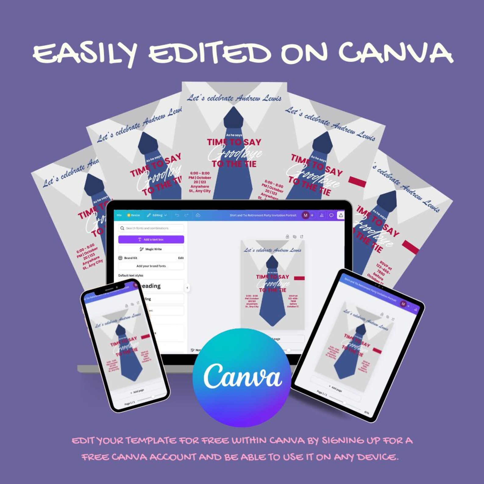 Retirement Party Invitation: Goodbye to the Tie, Editable Canva ...