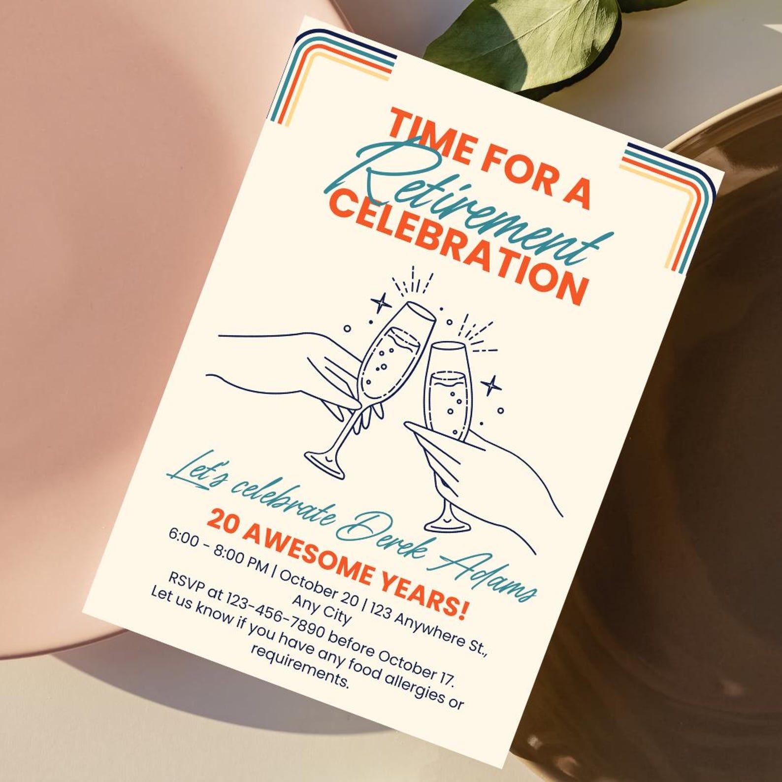 Retro Retirement Party Invitation: Cheersing Champagne (digital ...