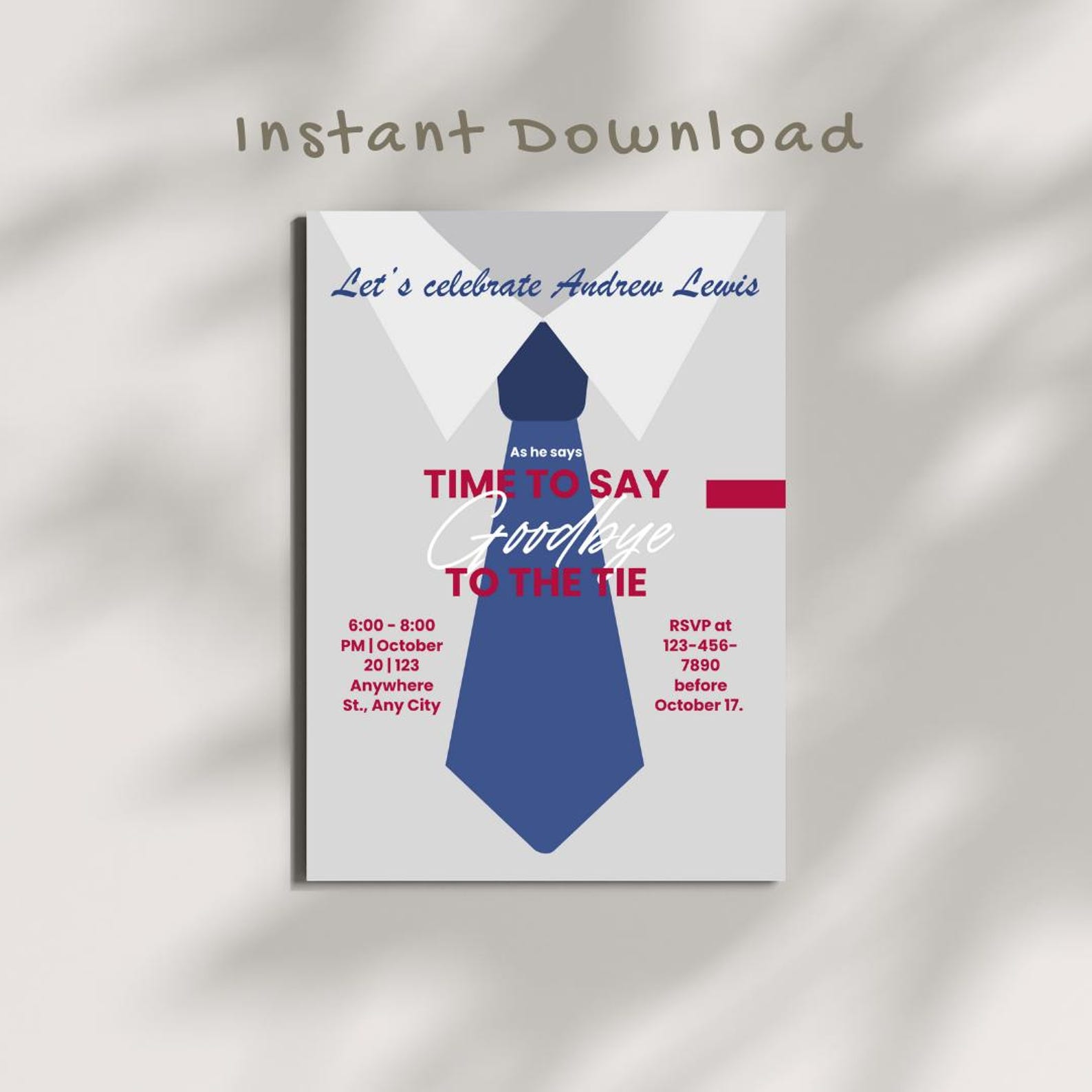 Retirement Party Invitation: Goodbye to the Tie, Editable Canva ...