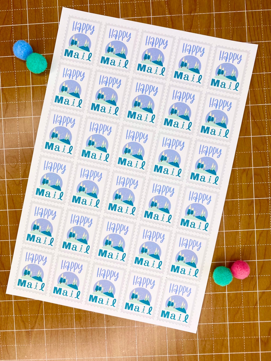 Winter Scape Happy Mail Sticker Stamp / Small Business Sticker Sheet ...