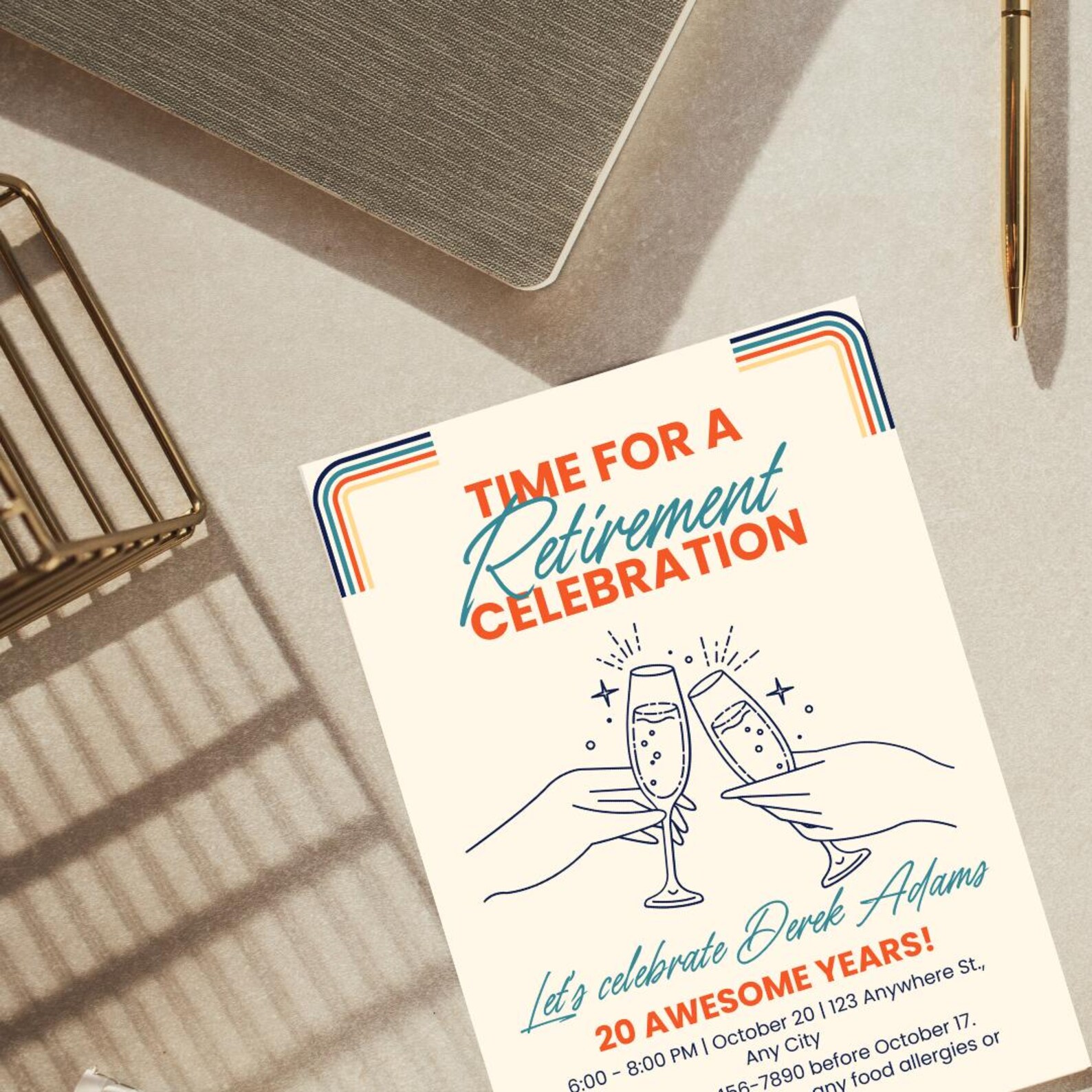 Retro Retirement Party Invitation: Cheersing Champagne (digital ...