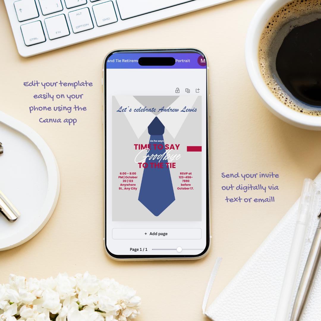Retirement Party Invitation: Goodbye to the Tie, Editable Canva ...