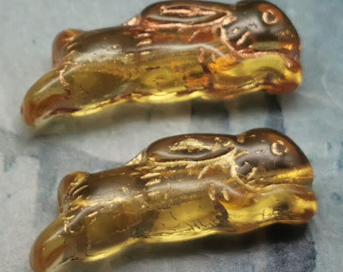 2 Hopping Hares 23 X 7 Mm - Bohemian Hare Beads - Easter Bunny - Light ...