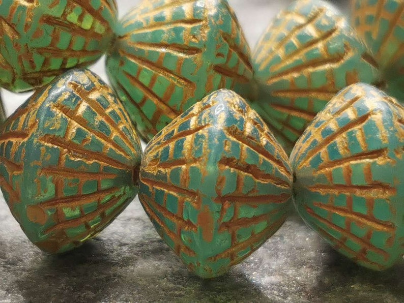 8 DOUBLE CONES 10 Mm - Tribal Bicones - Bohemian Glass Beads - Grooved ...