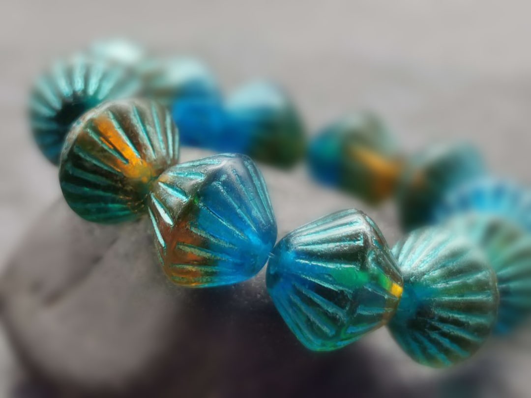 4 Baroque Double Cones 11 Mm - Tribal Bicones - Grooved Bohemian Glass ...