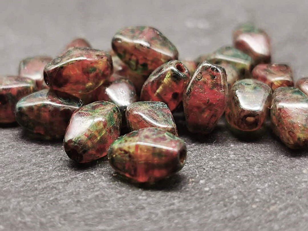 25 Long BICONE 8 X 6 Mm - New Shape - Orange / Brown + Crystal Glass ...