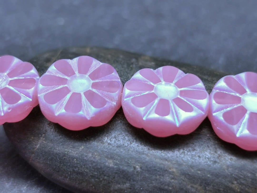 4 Daisy Flower Beads 13 Mm - Table Cut - Pink Opal With AB - Daisies ...