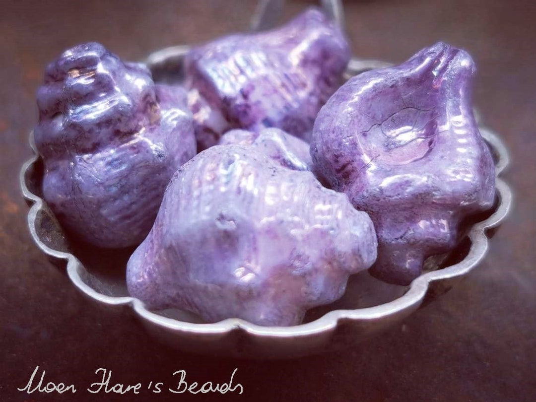 6 Bohemian Glass Beads 15 X 12 Mm - Snails Nautilus - Murex Sea Shell ...