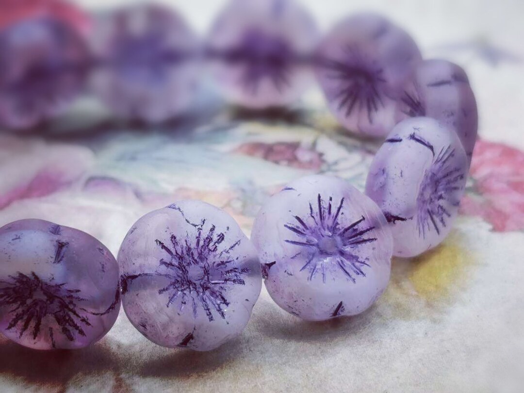 4 Hawaii Flower Beads 14 Mm Purple Transparent With White Core and ...