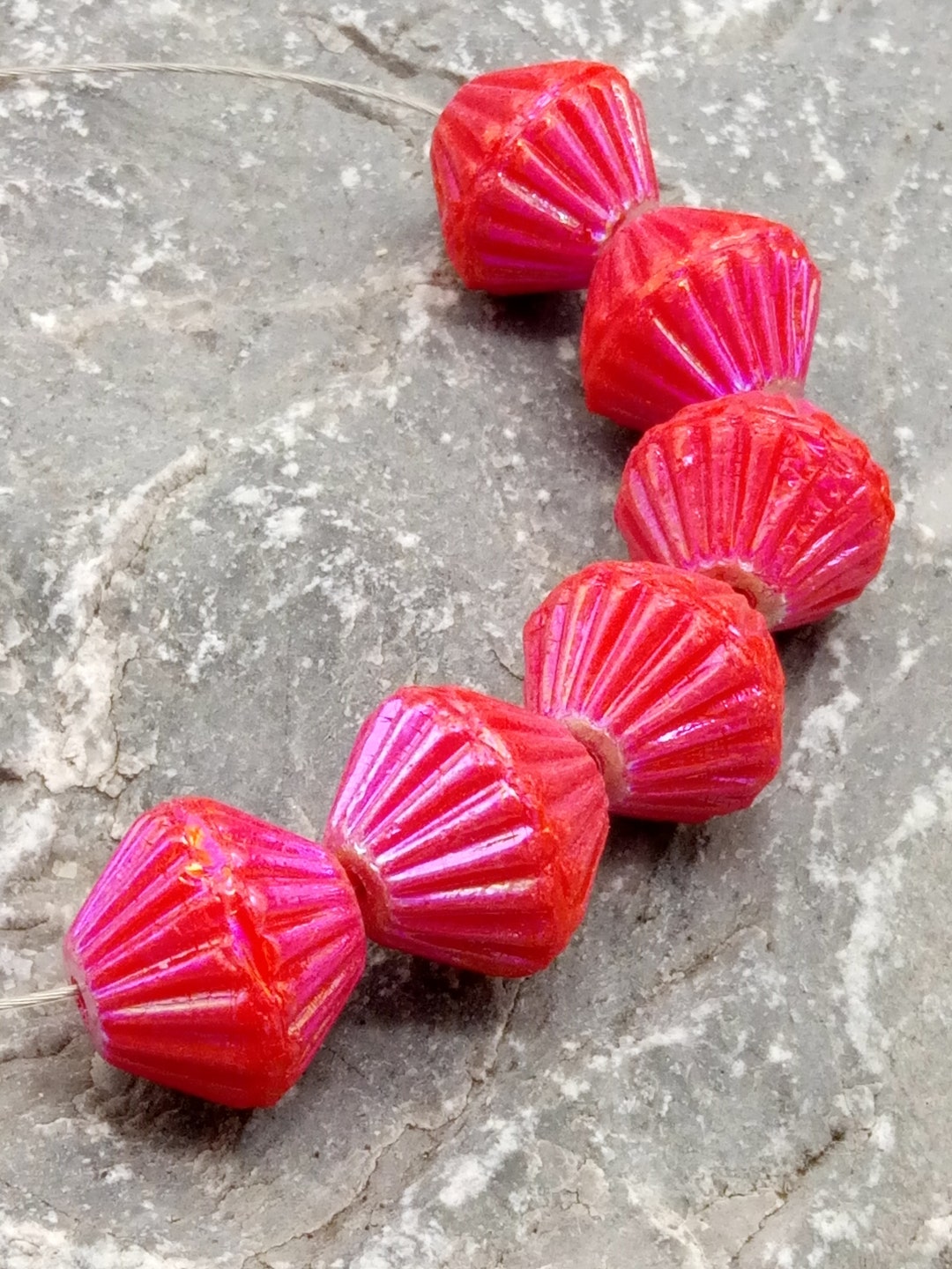 6 BAROQUE DOUBLE CONE 11 Mm - Bicone - Bohemian Glass Beads - Grooved ...